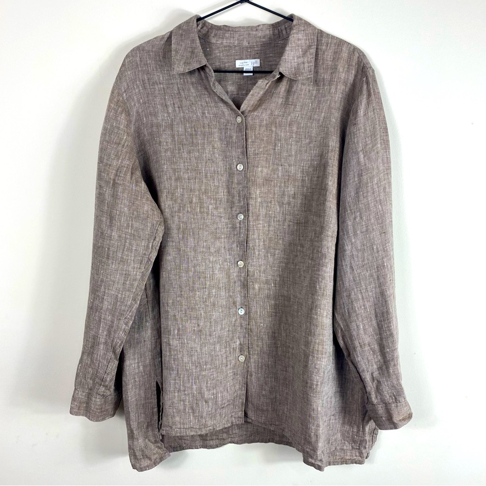 J Jill Love Linen 100 Linen Brown Button Down Essent Gem